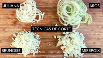 Cortes básicos de cebolla: Juliana, aros y brunoise